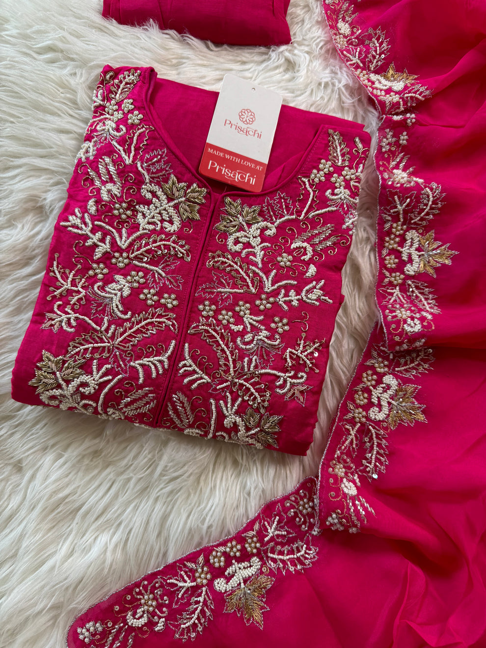 Pink Designer Embroidery Kurti pant with embroidered Work duptta ...